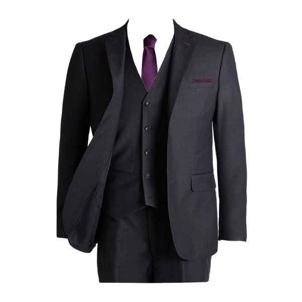 Bundle "Charcoal Grey Suit with Eggplant Purple Tie and Pocket Square ...